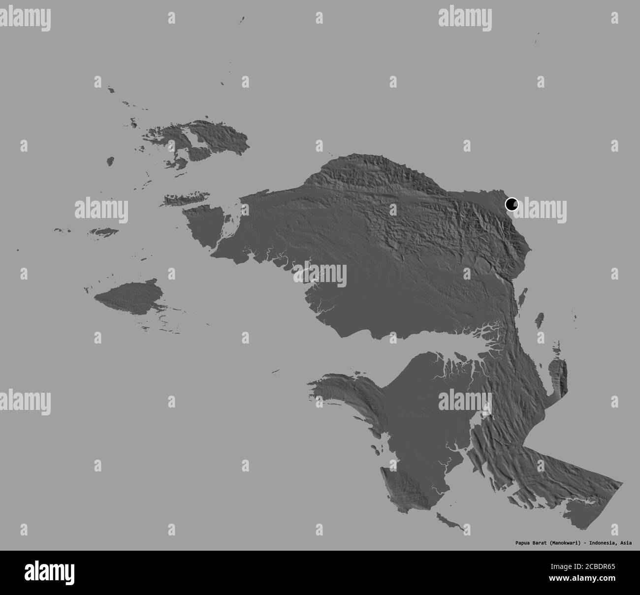 Shape of Papua Barat, province of Indonesia, with its capital isolated ...