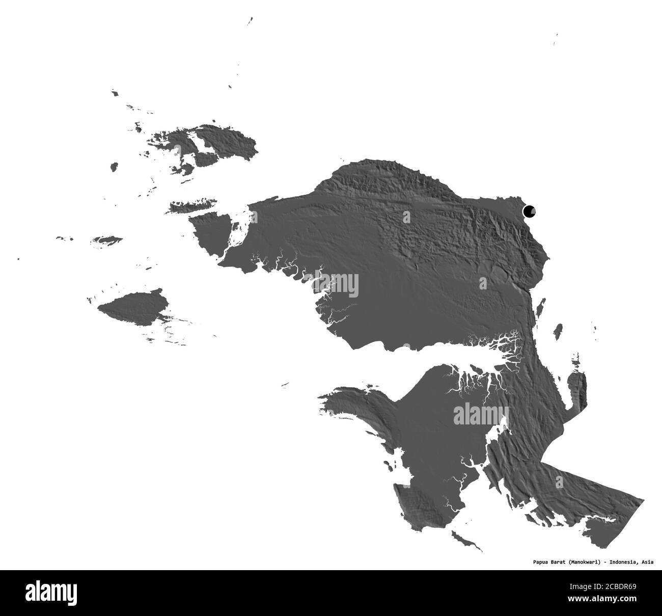 Shape of Papua Barat, province of Indonesia, with its capital isolated ...