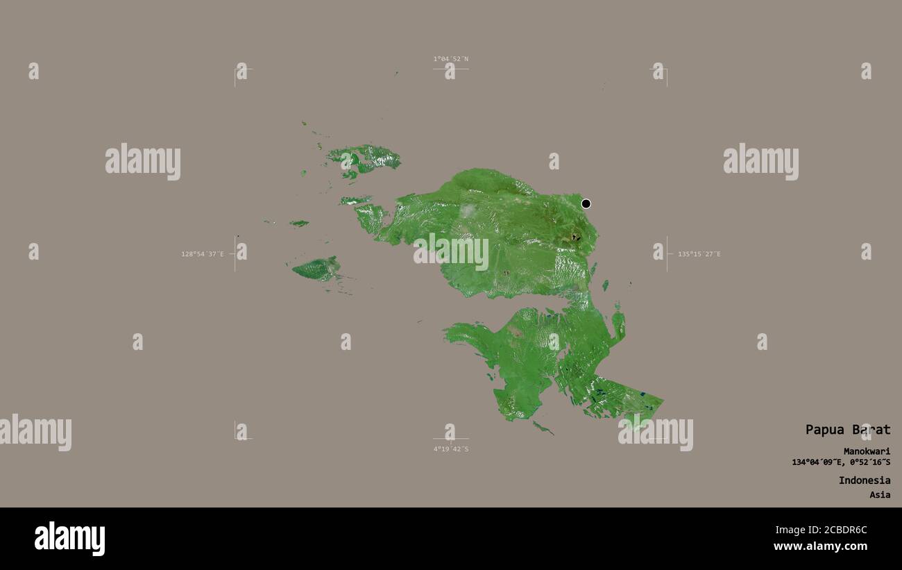 Area of Papua Barat, province of Indonesia, isolated on a solid ...