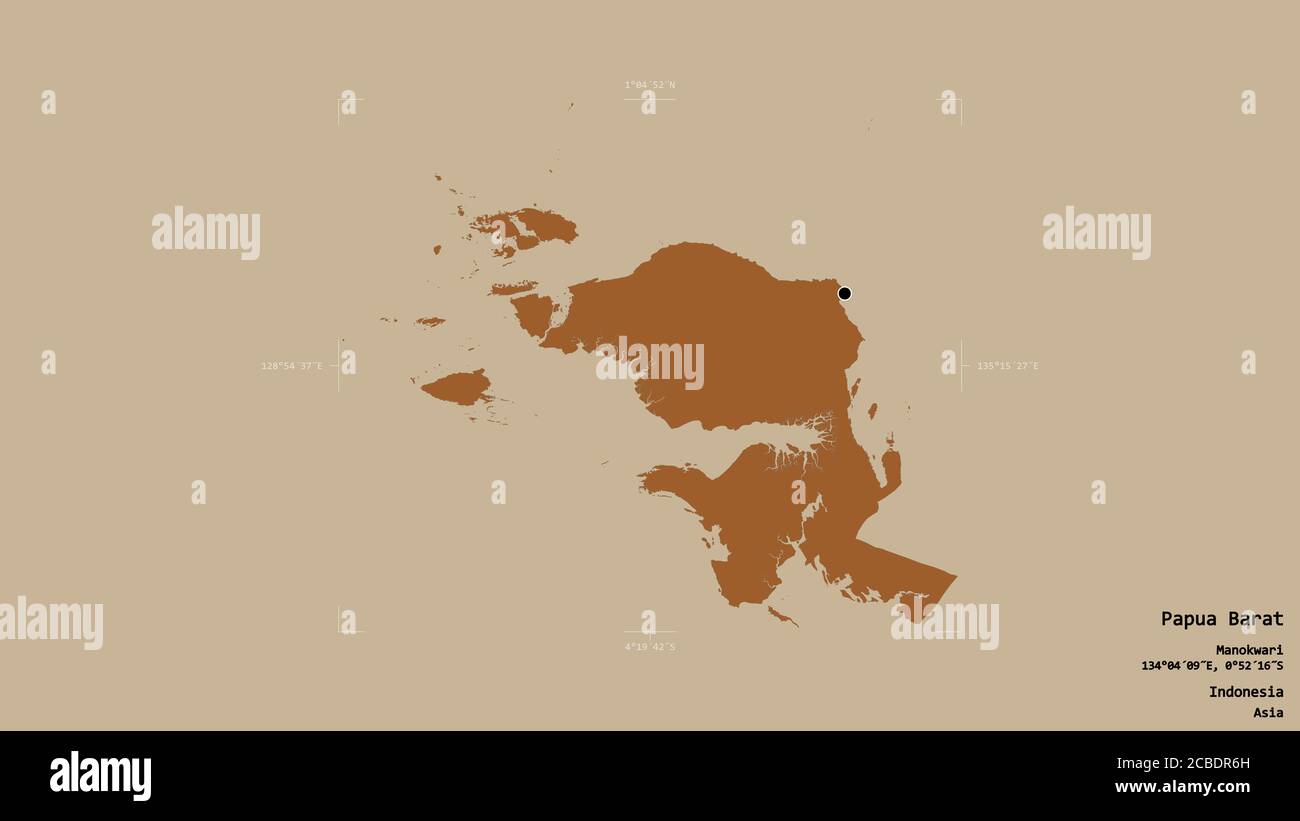 Area of Papua Barat, province of Indonesia, isolated on a solid ...