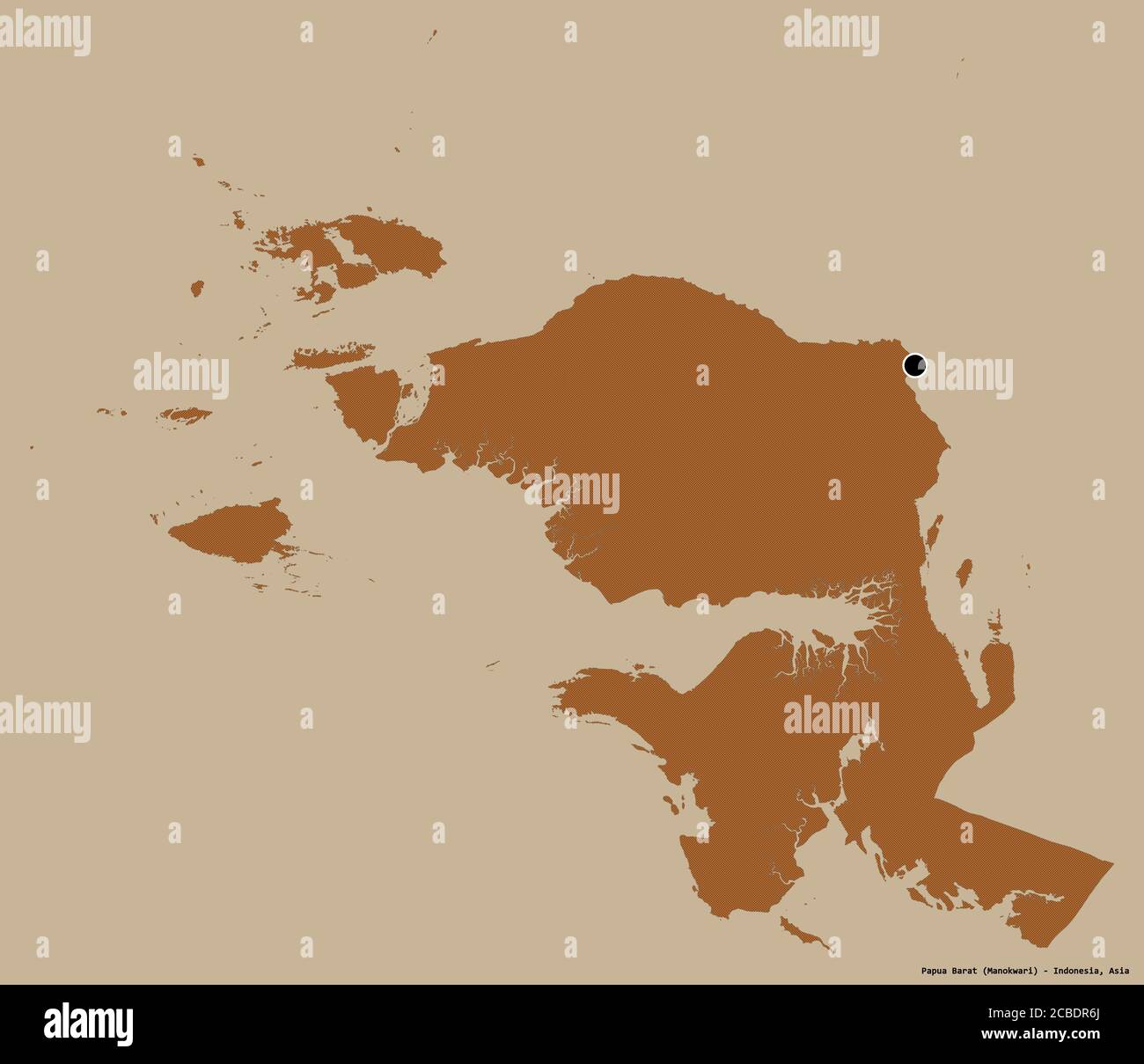 Shape of Papua Barat, province of Indonesia, with its capital isolated ...