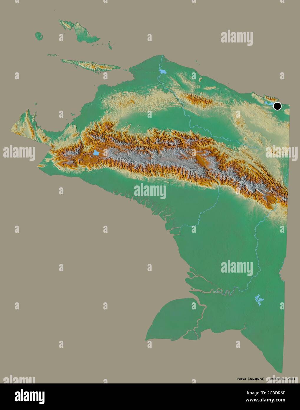 Shape of Papua, province of Indonesia, with its capital isolated on a ...