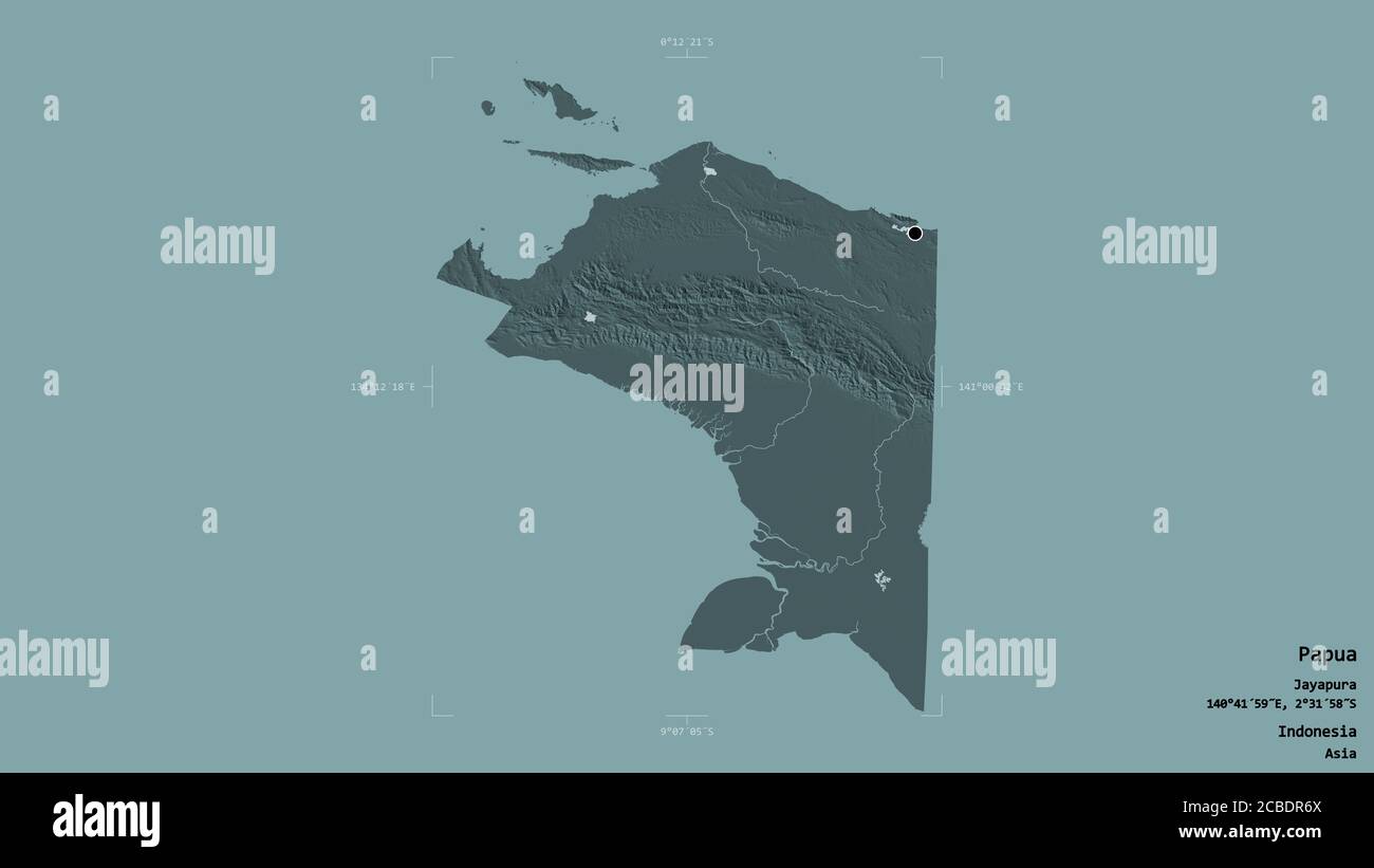 Area of Papua, province of Indonesia, isolated on a solid background in ...