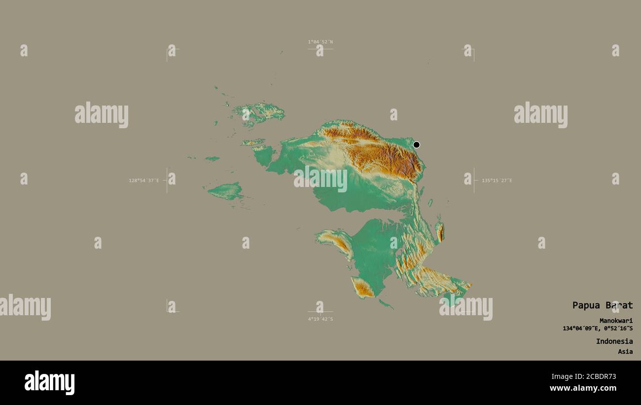 Area of Papua Barat, province of Indonesia, isolated on a solid ...