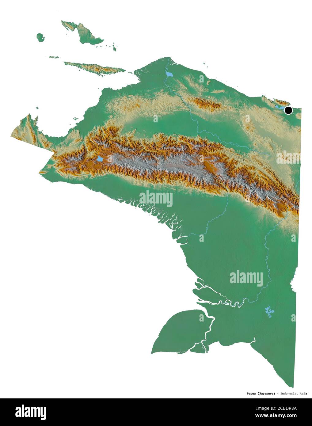 Shape of Papua, province of Indonesia, with its capital isolated on ...