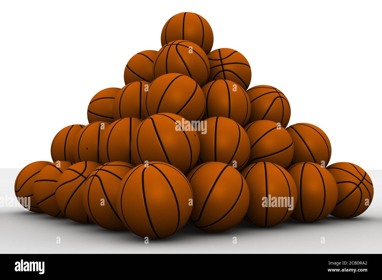 Basketballs stacked pyramid. Basketballs stacked pyramid on a white ...