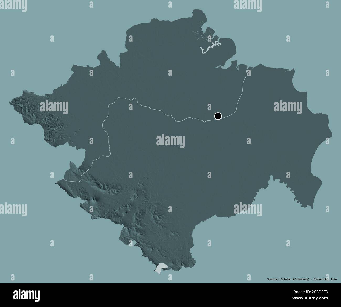 Shape of Sumatera Selatan, province of Indonesia, with its capital ...
