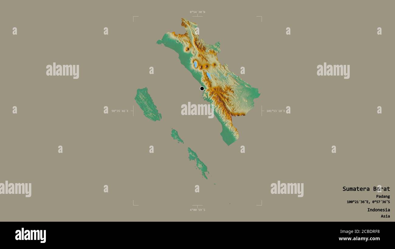 Area of Sumatera Barat, province of Indonesia, isolated on a solid ...