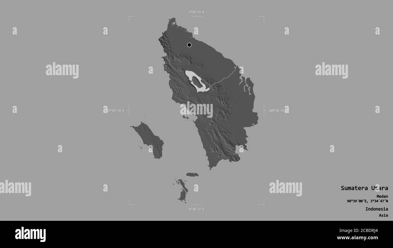 Area of Sumatera Utara, province of Indonesia, isolated on a solid ...