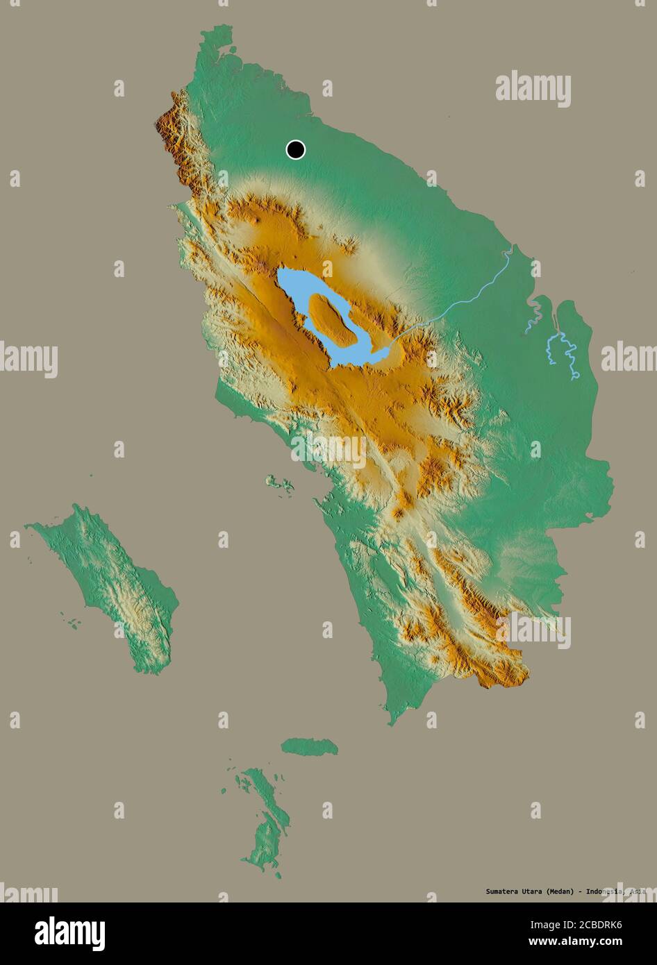Shape of Sumatera Utara, province of Indonesia, with its capital ...