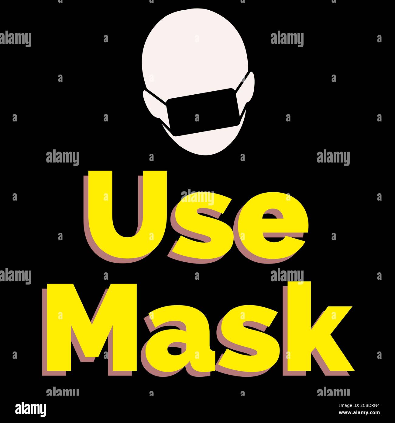 Illustration of text "Use Mask" with face mask icon in dark background ...