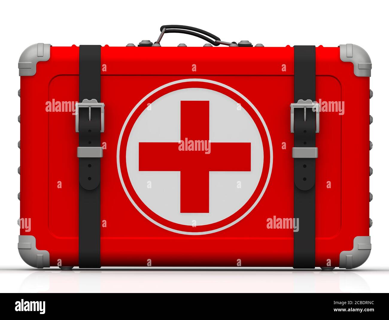 Red first aid kit on a white background. First aid. The three ...