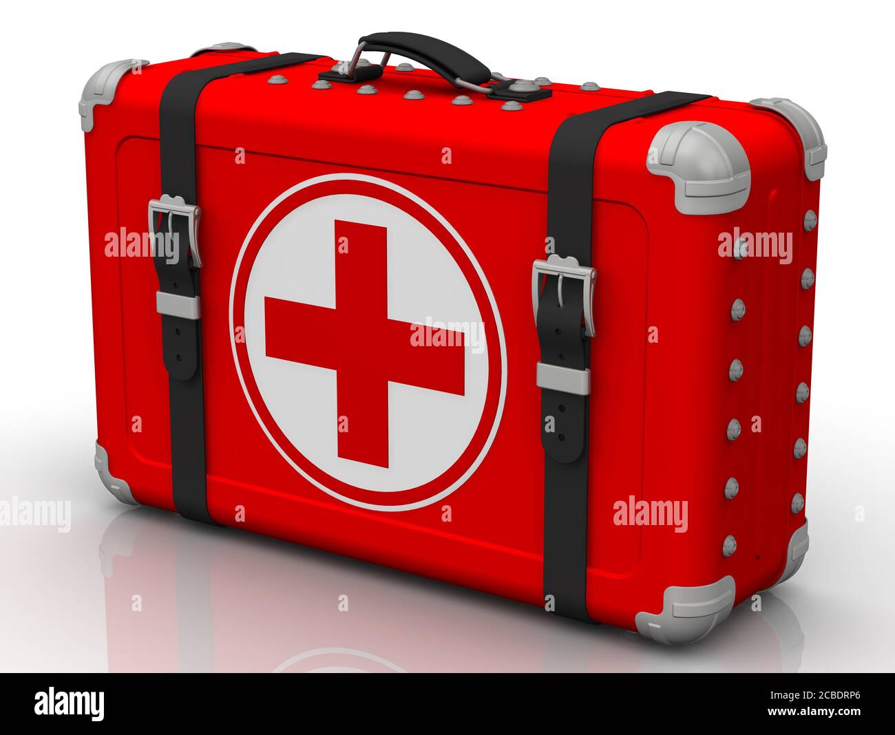 Red first aid kit on a white background. First aid. The three ...