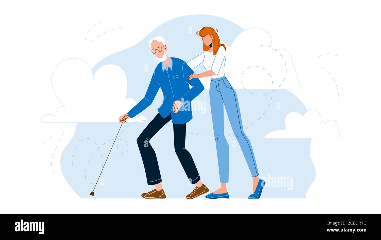 Caregiver Nurse With Elderly Man Walking Vector Stock Vector Image ...