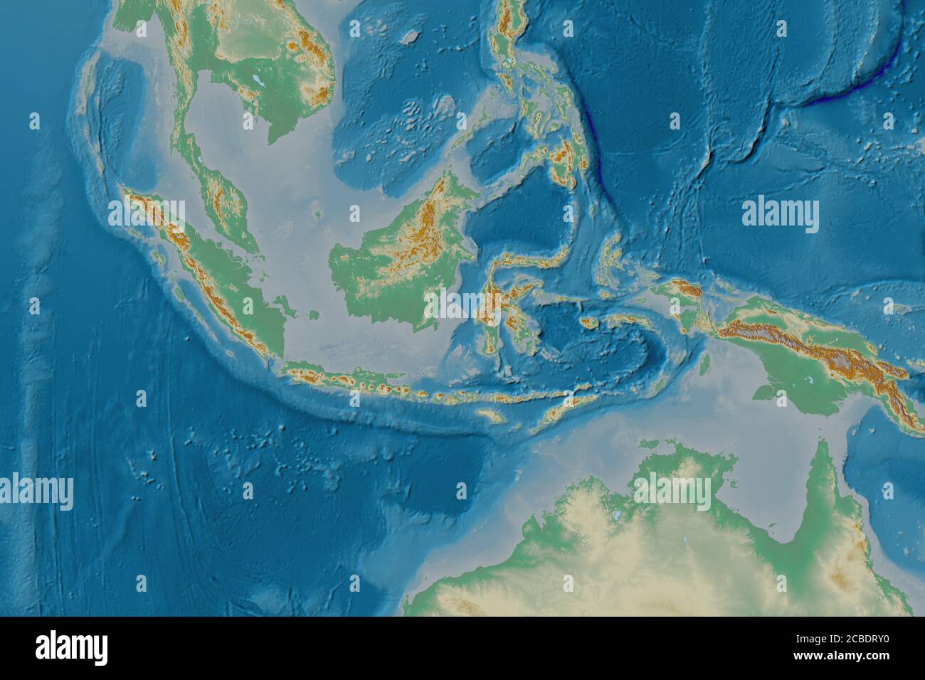 Extended area of Indonesia. Topographic relief map. 3D rendering Stock ...