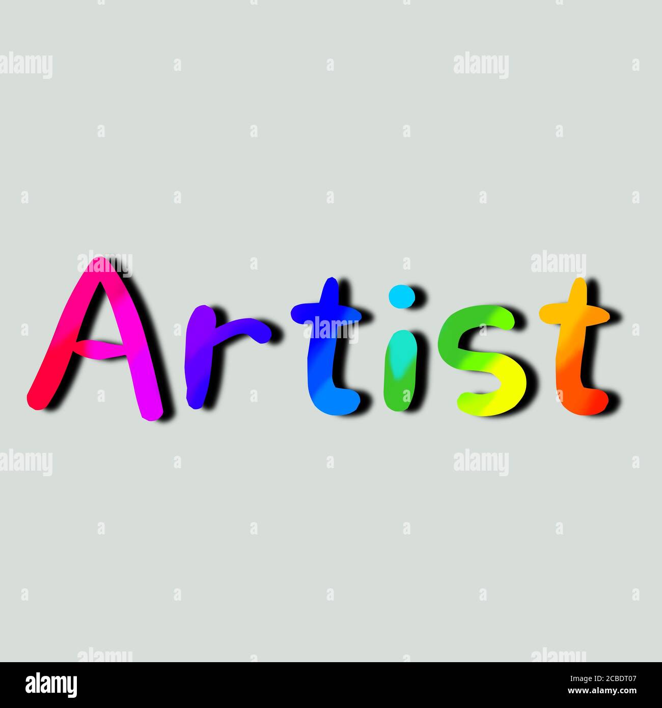 Illustration of text "ARTIST " in multi color. Rendering of colorful ...