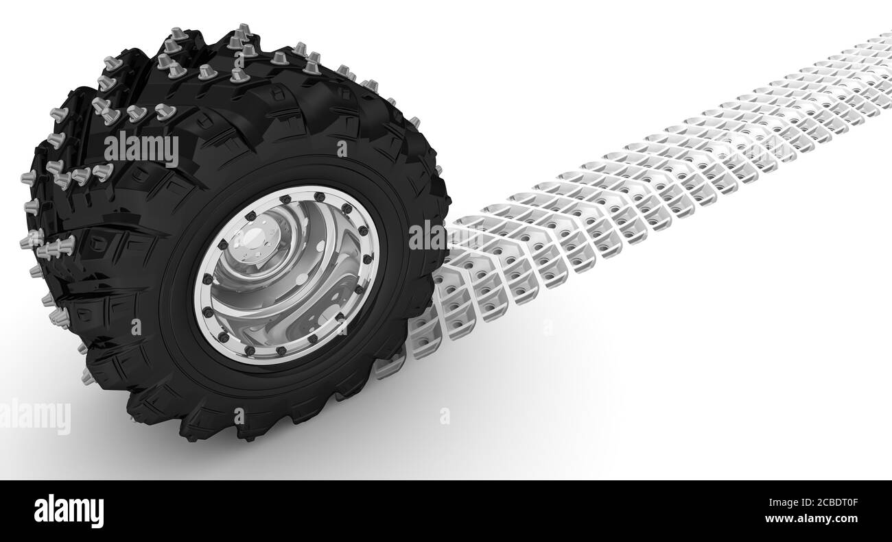 Car wheel leaves a trail. Car wheel leaves a trace the tread on a white ...
