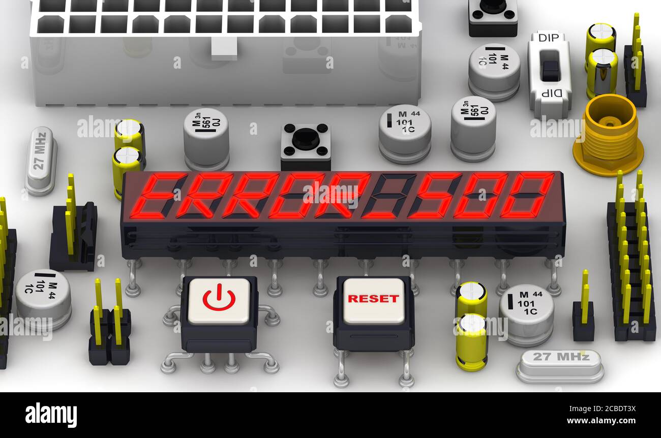 Red ERROR 500 message (Internal server error) on the display of the ...