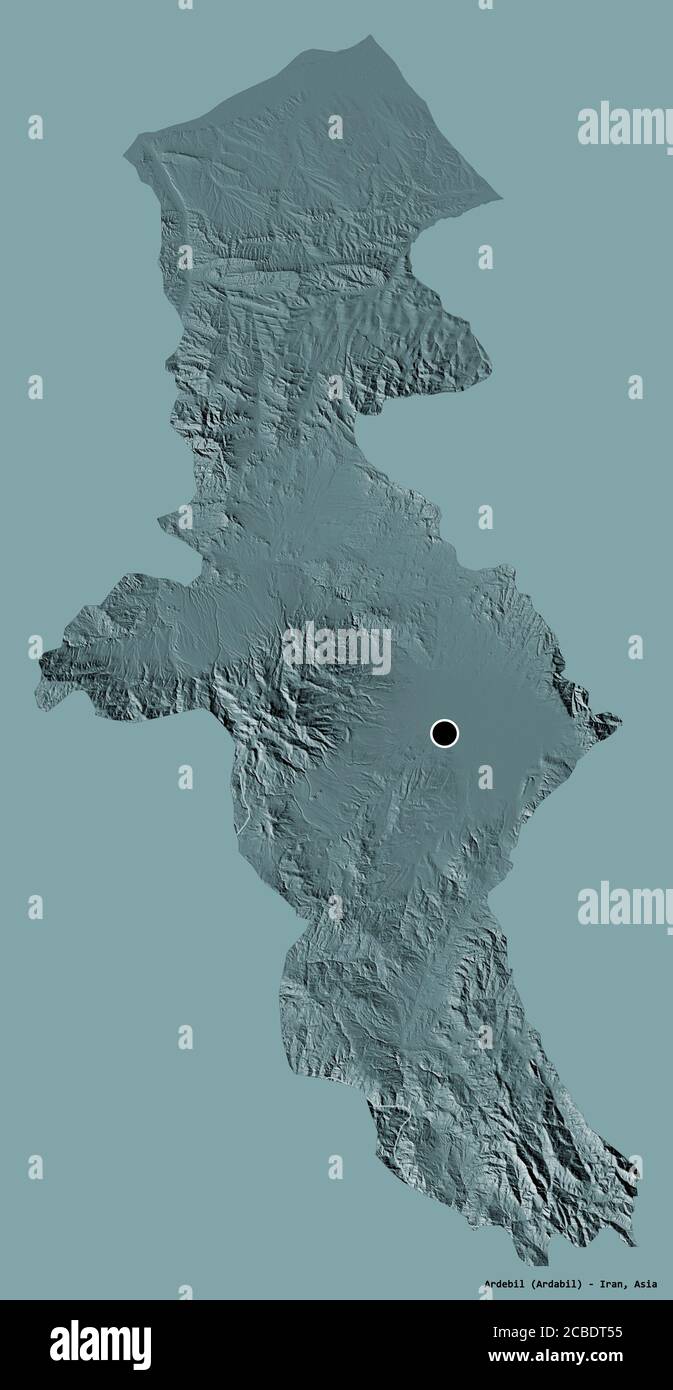 Shape of Ardebil, province of Iran, with its capital isolated on a ...