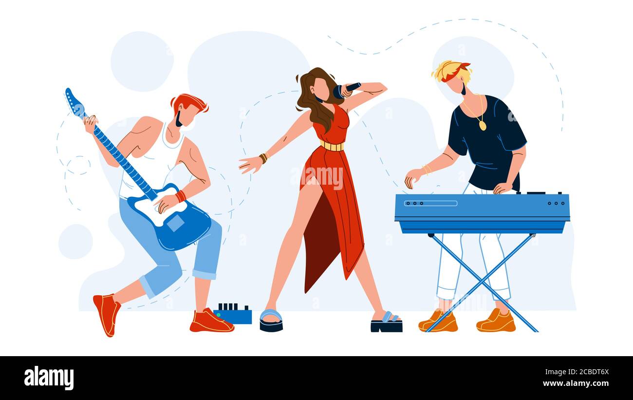 Music Band Artists Performing Song Concert Vector Stock Vector Image ...