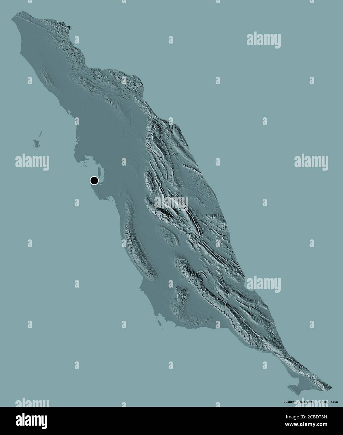 Shape of Bushehr, province of Iran, with its capital isolated on a ...