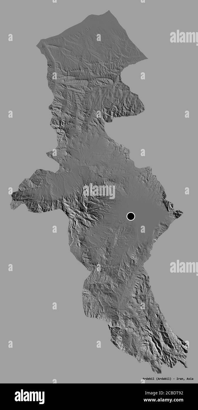 Shape of Ardebil, province of Iran, with its capital isolated on a ...