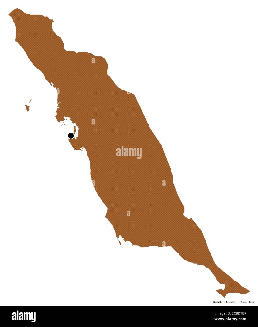 Shape of Bushehr, province of Iran, with its capital isolated on white ...