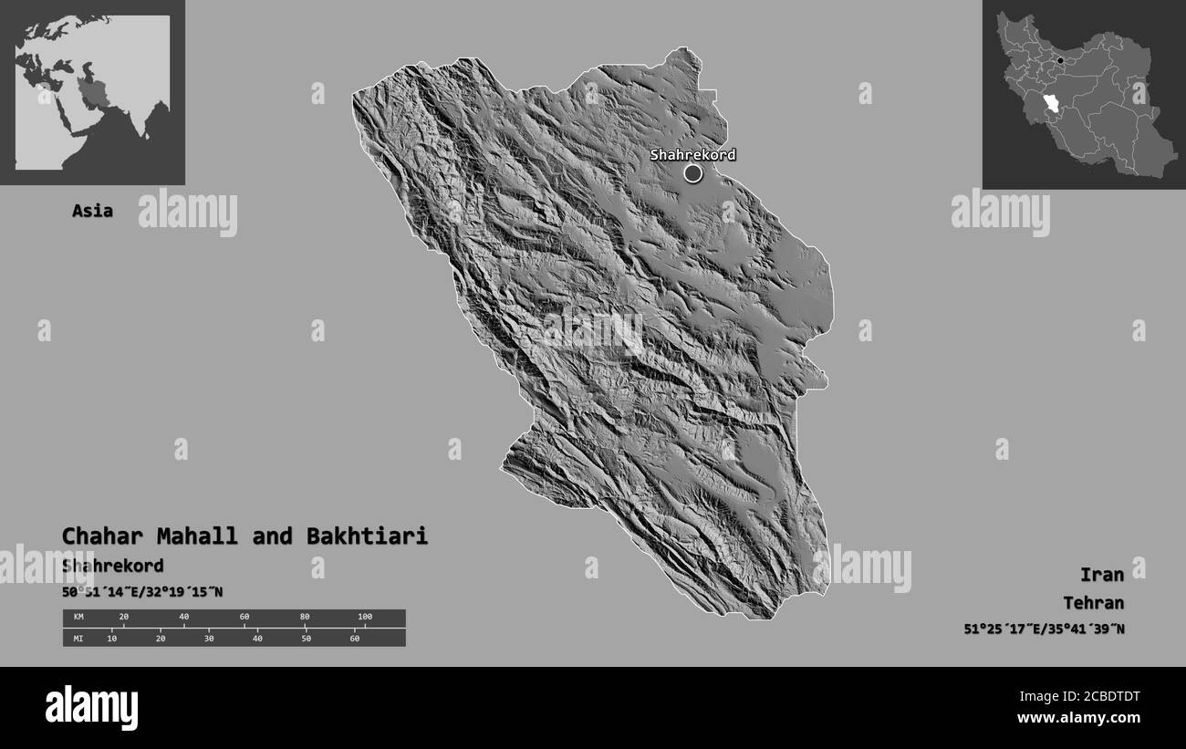 Shape of Chahar Mahall and Bakhtiari, province of Iran, and its capital ...