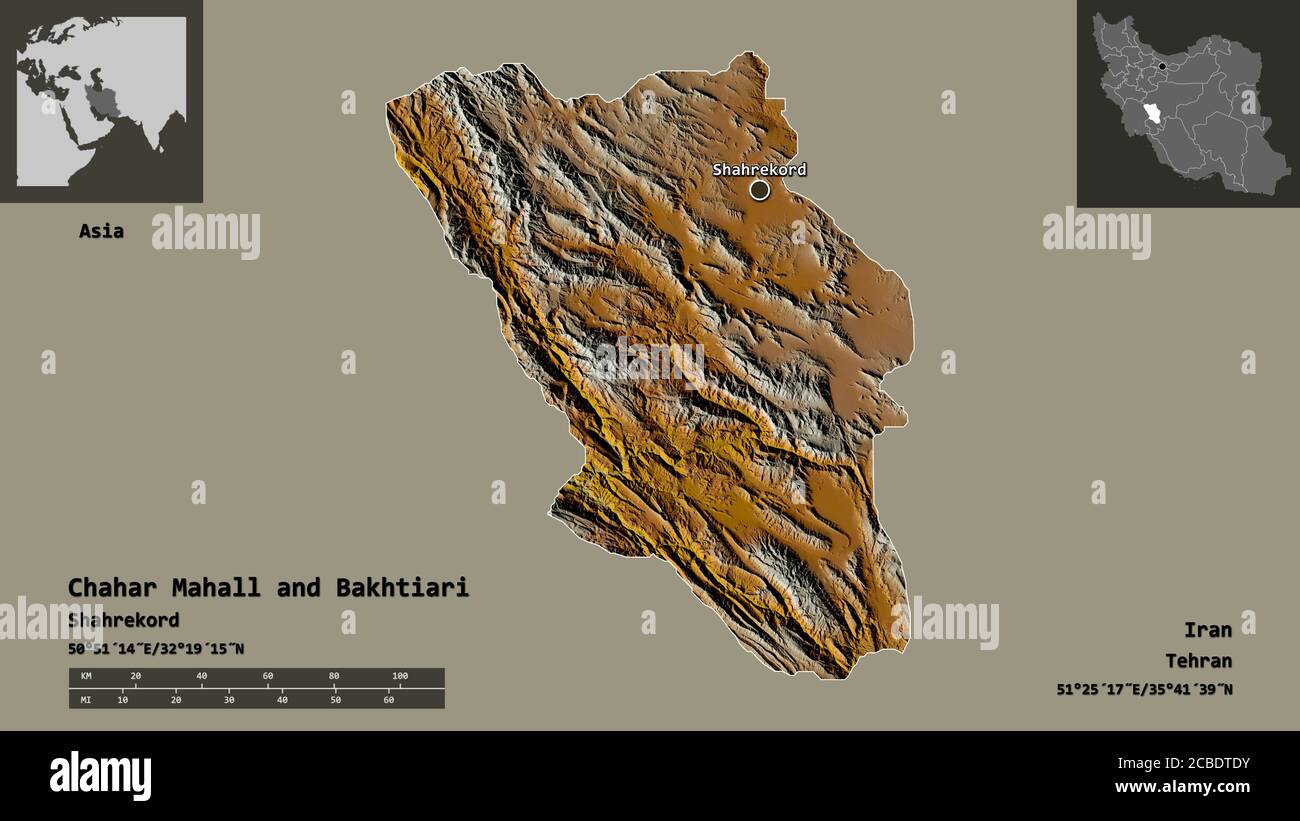 Shape of Chahar Mahall and Bakhtiari, province of Iran, and its capital ...