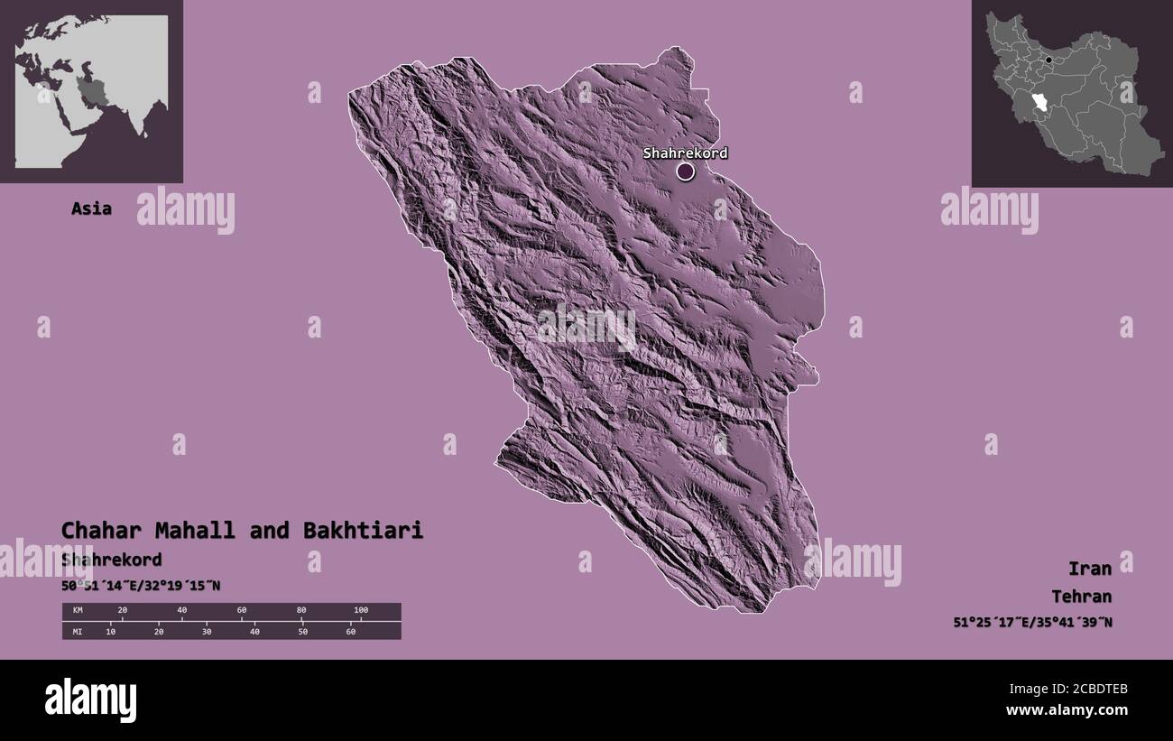 Shape of Chahar Mahall and Bakhtiari, province of Iran, and its capital ...