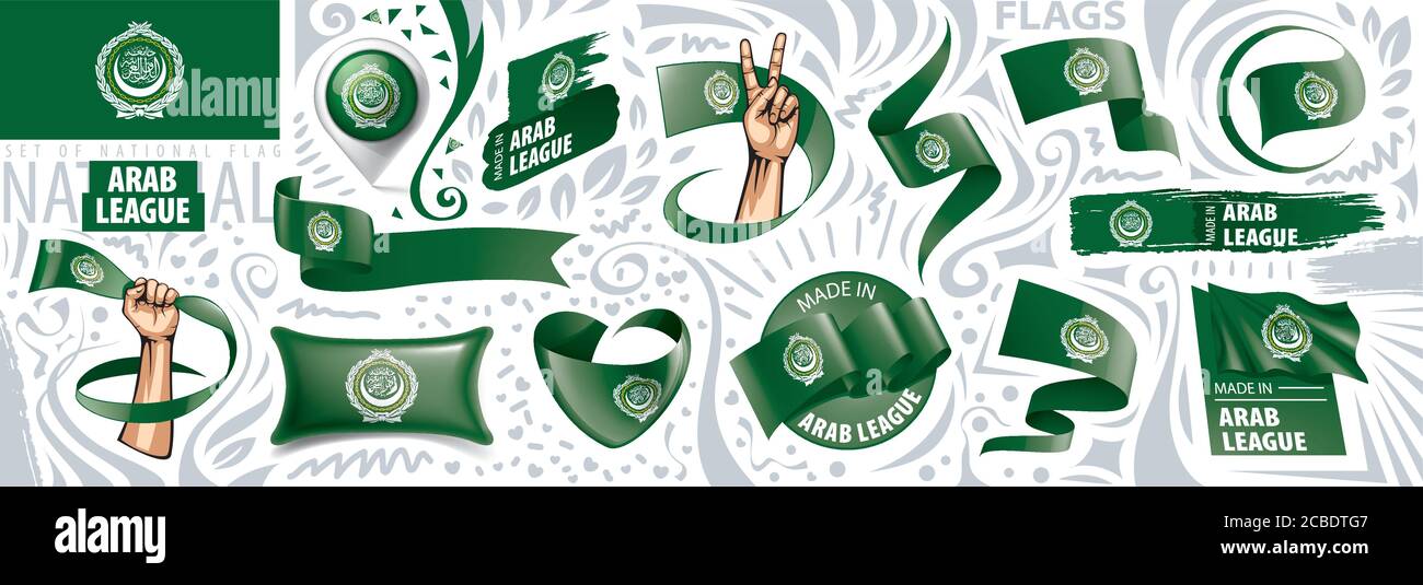 Vector set of the national flag of Arab League in various creative ...
