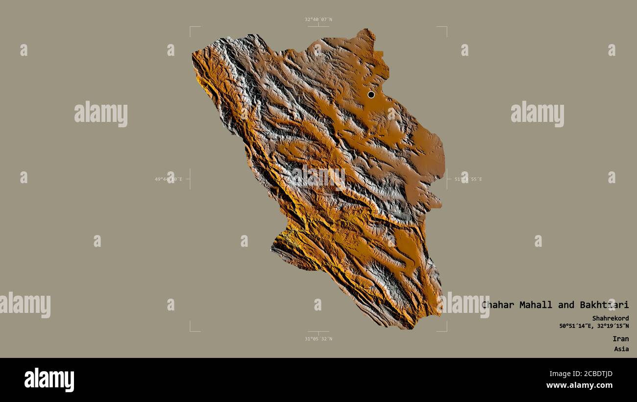 Area of Chahar Mahall and Bakhtiari, province of Iran, isolated on a ...