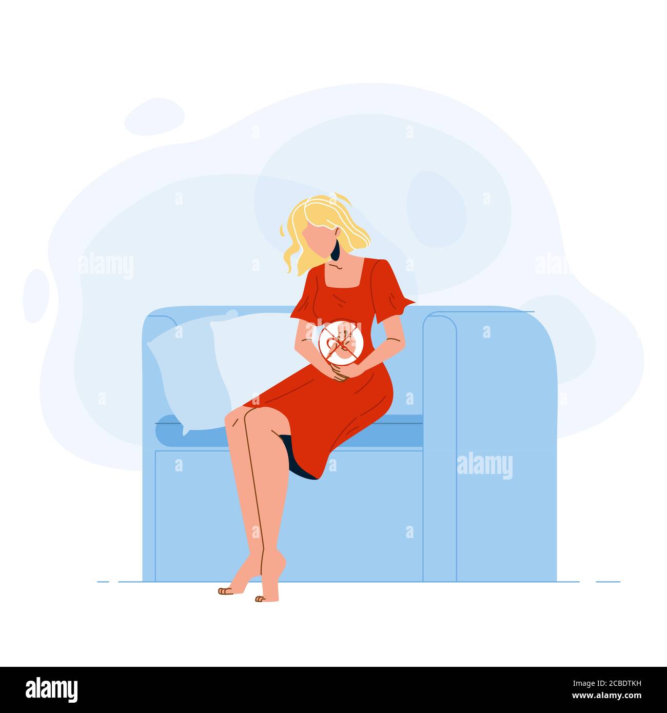 Pregnant Young Woman Think About Abortion Vector Stock Vector Image ...