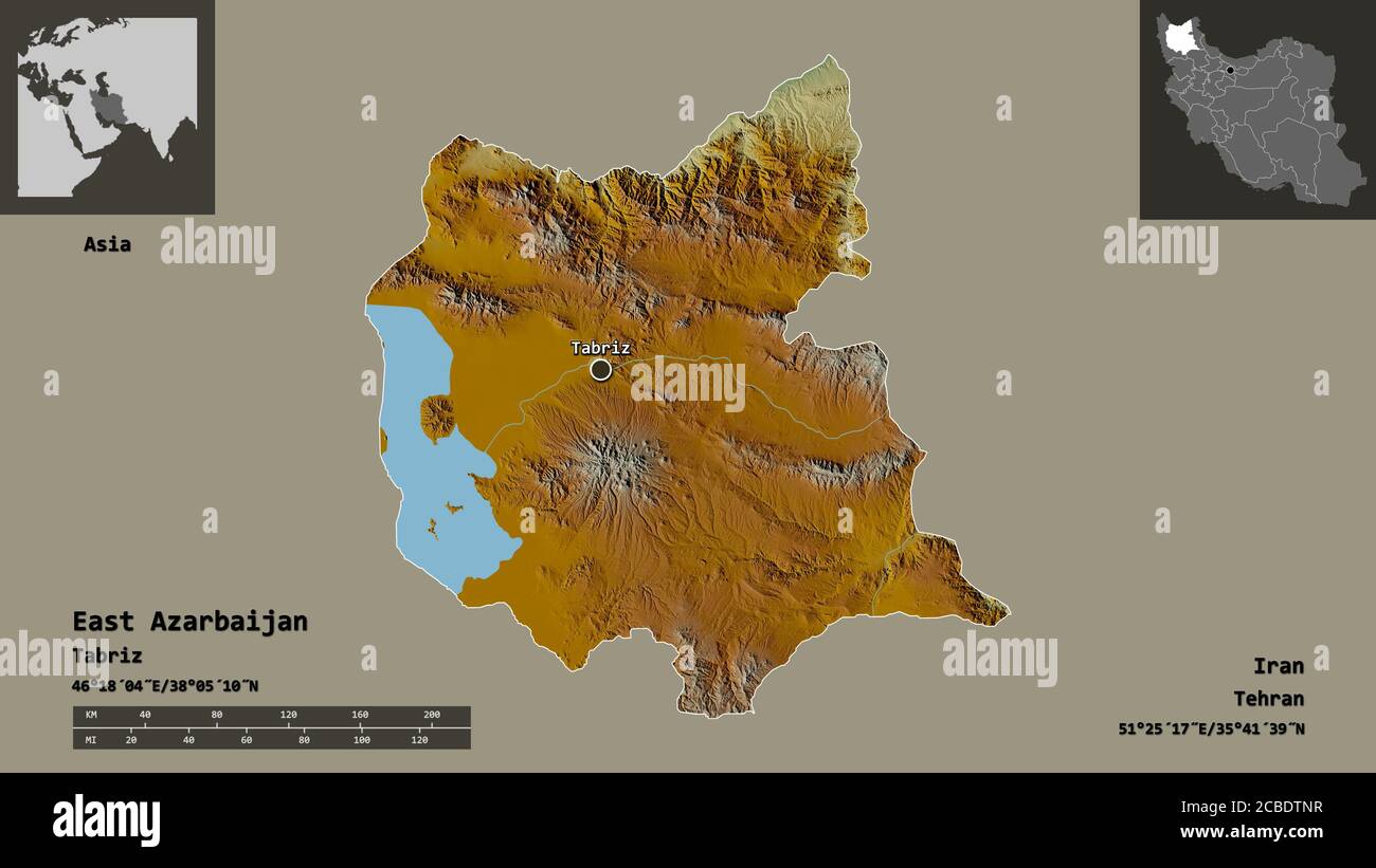 Shape of East Azarbaijan, province of Iran, and its capital. Distance ...