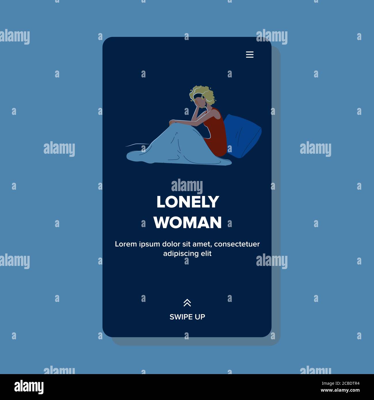 Lonely Woman Sitting In Bed And Stressing Vector Stock Vector Image ...