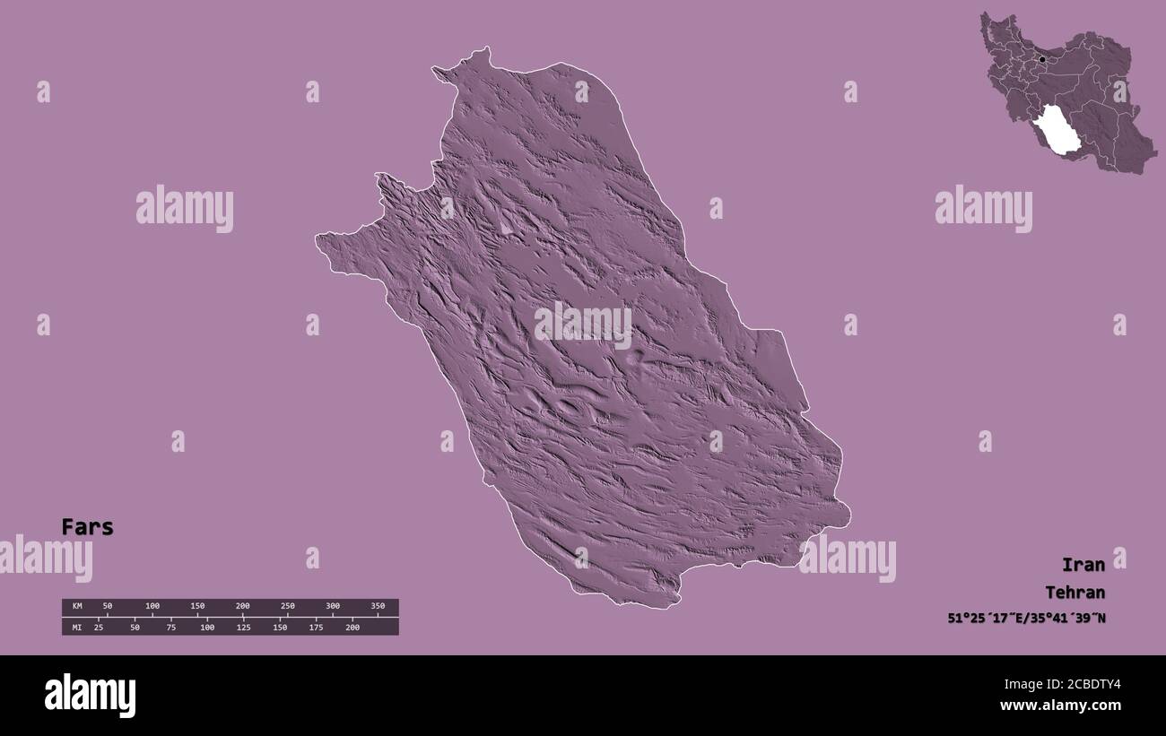 Shape of Fars, province of Iran, with its capital isolated on solid ...