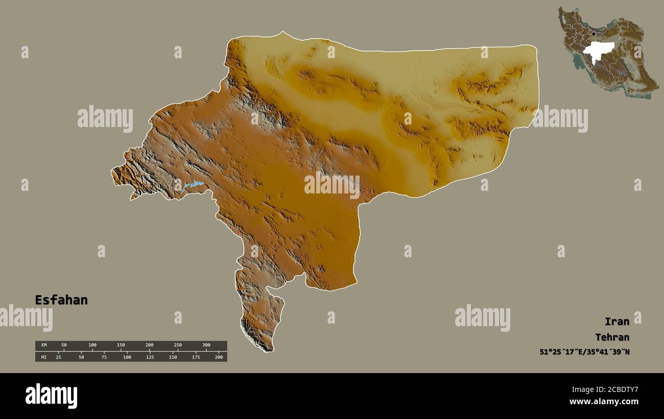 Shape of Esfahan, province of Iran, with its capital isolated on solid ...