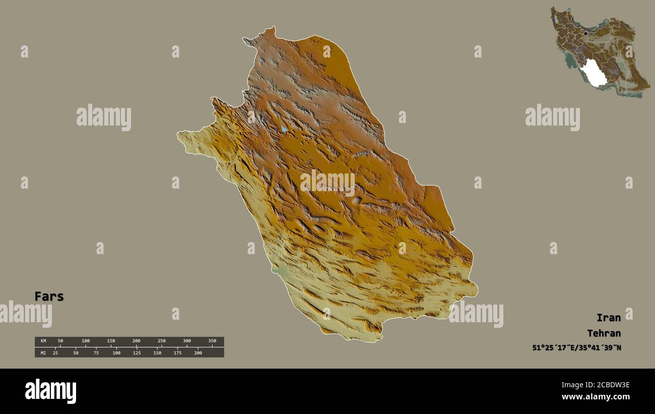 Shape of Fars, province of Iran, with its capital isolated on solid ...