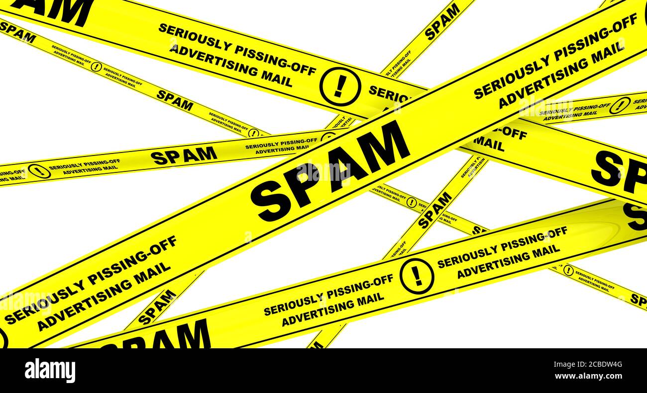 SPAM. Yellow warning tapes with text SPAM (Seriously Pissing-off ...