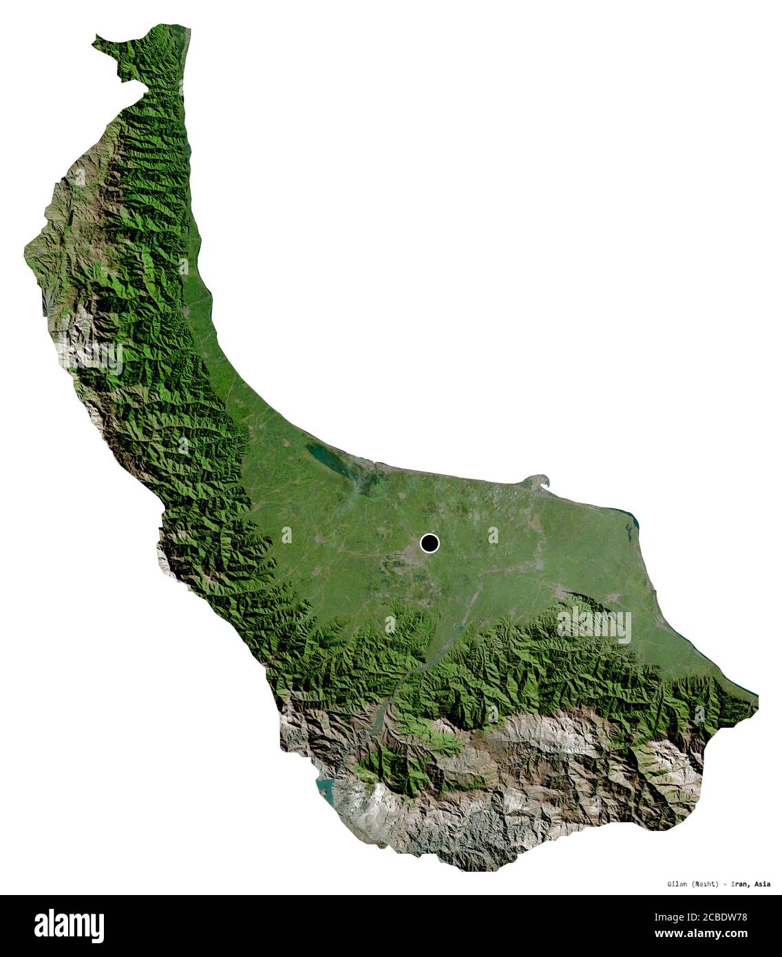 Shape of Gilan, province of Iran, with its capital isolated on white ...