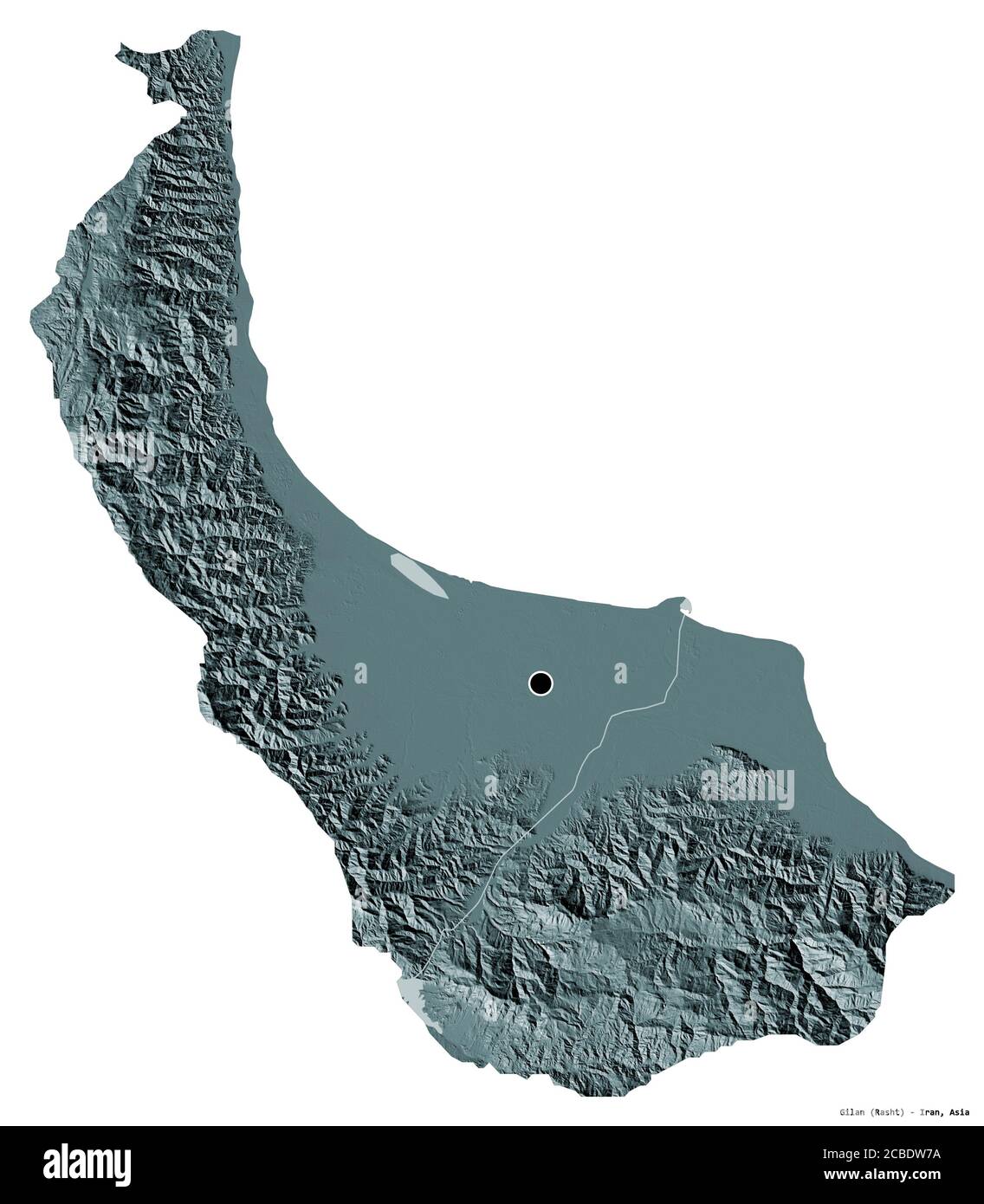 Shape of Gilan, province of Iran, with its capital isolated on white ...