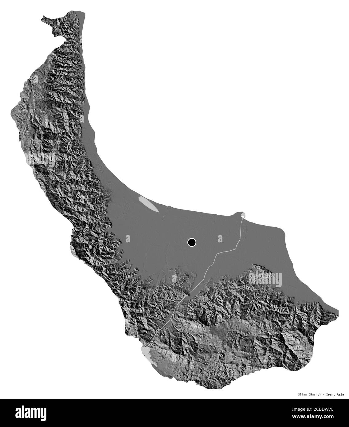 Shape of Gilan, province of Iran, with its capital isolated on white ...