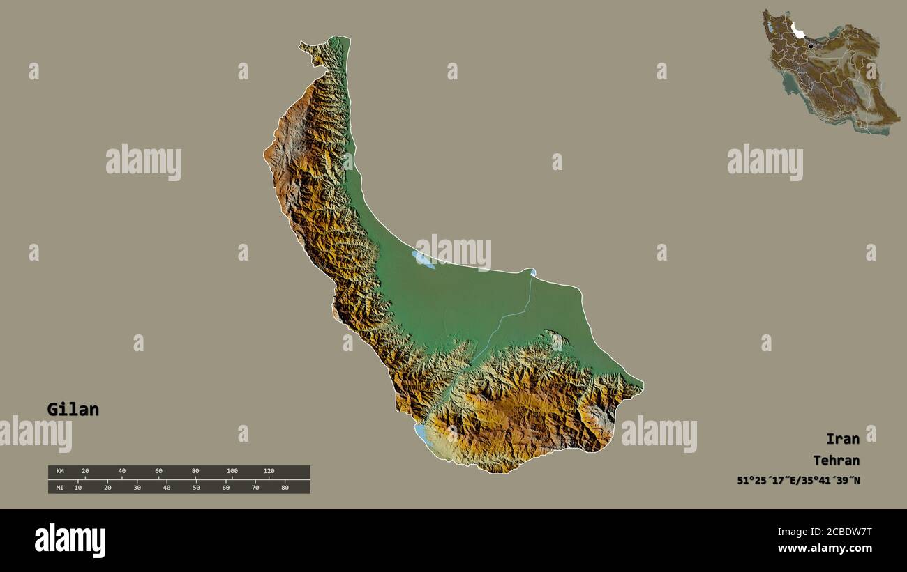 Shape of Gilan, province of Iran, with its capital isolated on solid ...