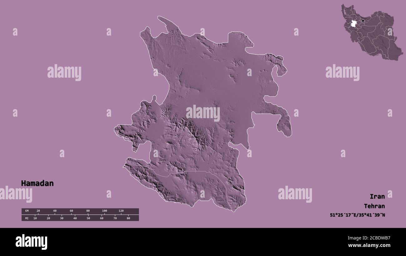 Shape of Hamadan, province of Iran, with its capital isolated on solid ...