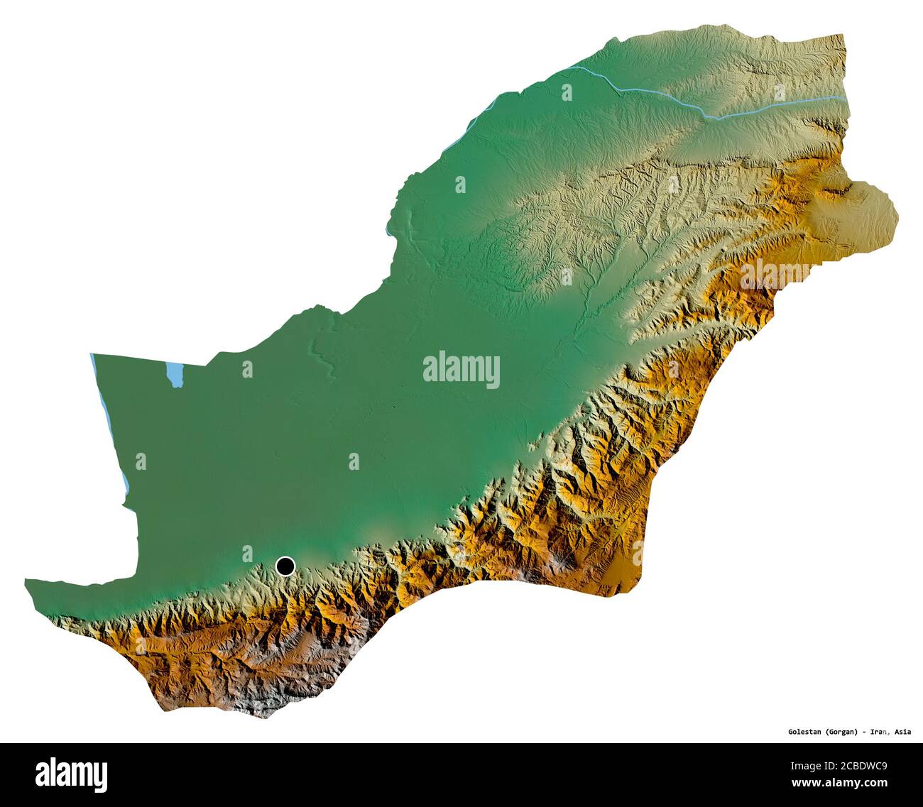 Shape of Golestan, province of Iran, with its capital isolated on white ...