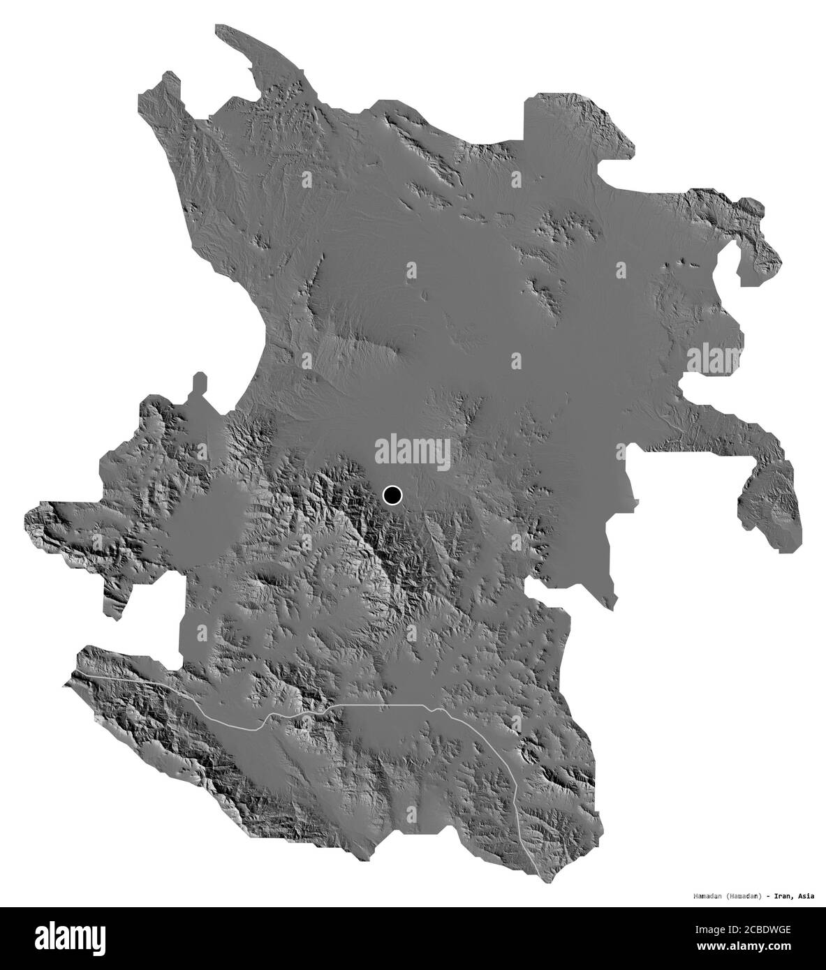 Shape of Hamadan, province of Iran, with its capital isolated on white ...
