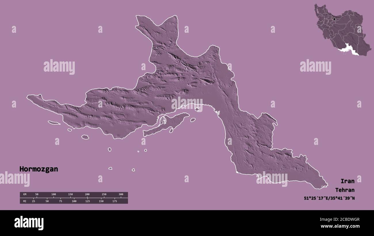 Shape of Hormozgan, province of Iran, with its capital isolated on ...