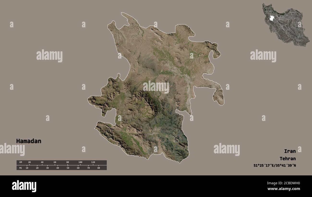 Shape of Hamadan, province of Iran, with its capital isolated on solid ...
