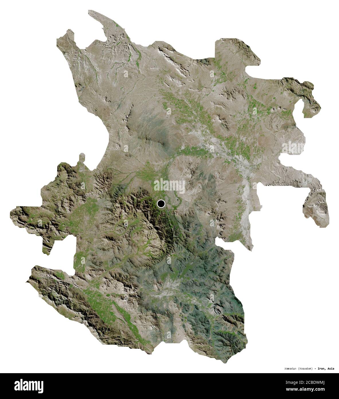 Shape of Hamadan, province of Iran, with its capital isolated on white ...