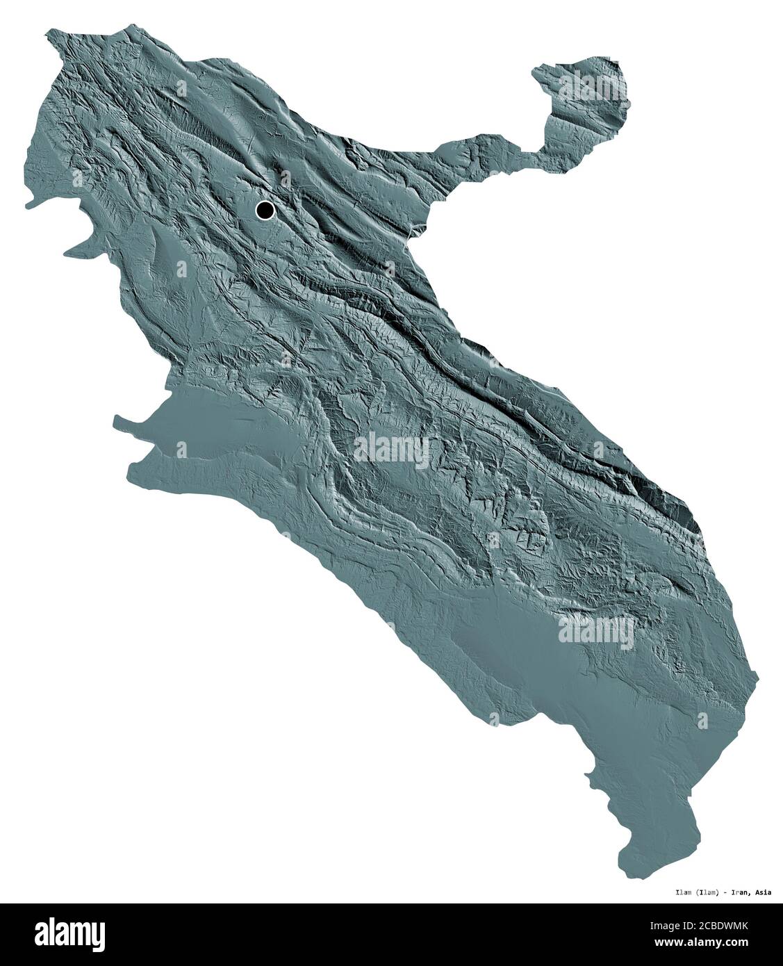 Shape of Ilam, province of Iran, with its capital isolated on white ...